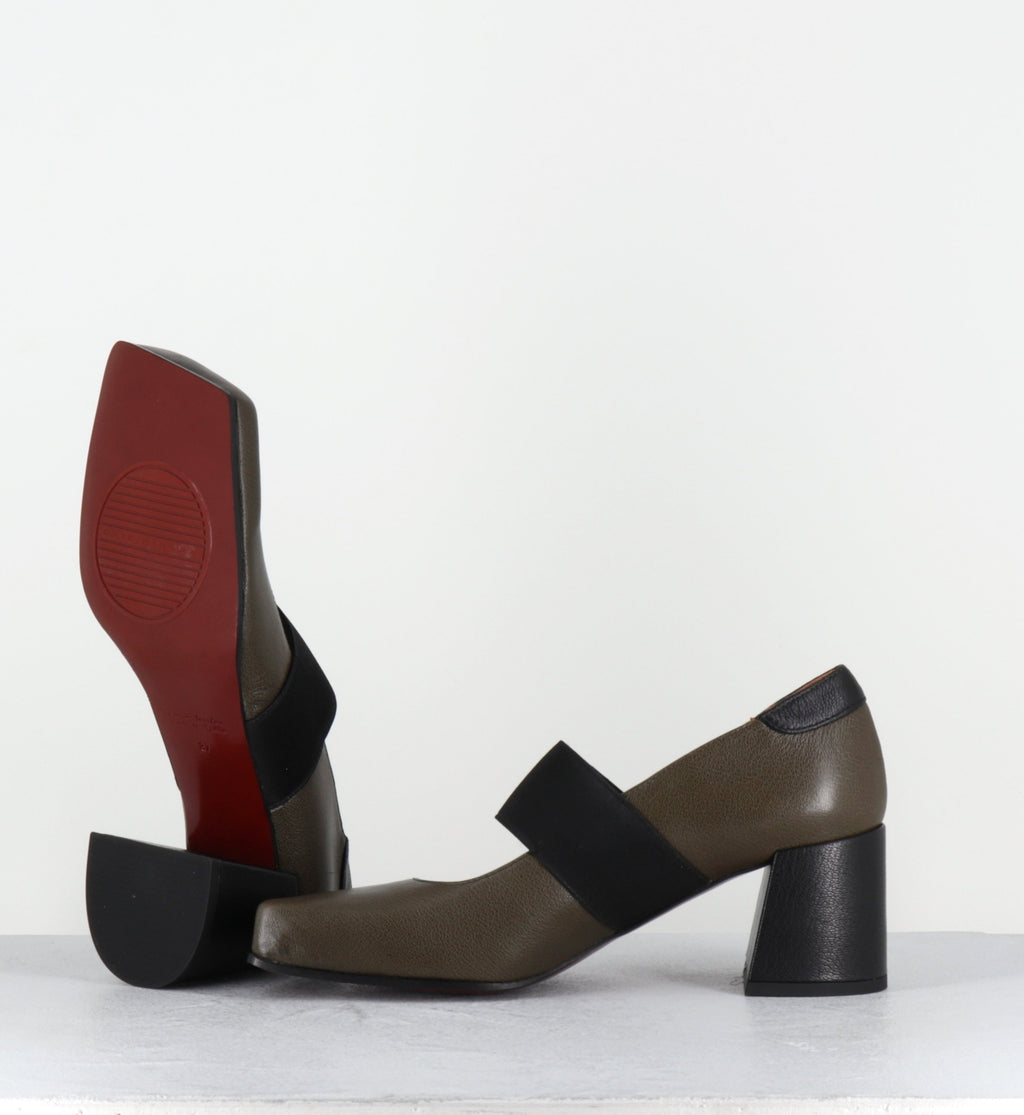 Escarpins à élastique en cuir kaki & noir - UKASI KIMERA MILI – Garrice